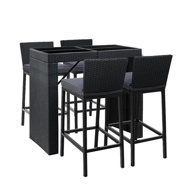Outdoor Bar Set Table Chairs Stools Rattan Patio Furniture 4 Seater ...