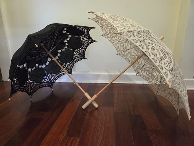 2 x lace crochet parasol wooden umbrella wedding pin-up decor - Wedding ...