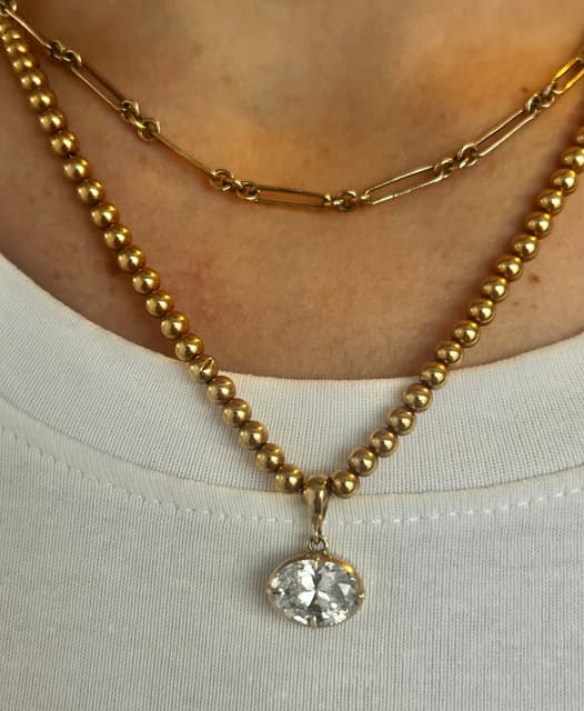 14k Yellow Gold 4mm Ball Necklace / 10k Yellow Gold Oval CZ Pendant ...