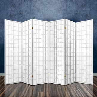 Room Divider Privacy Screen 6 Panel Foldable Pine Wood Stand White ...